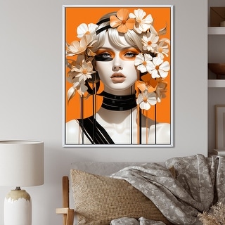 Designart "orange FLOWER GODDESS woman I" Fashion Woman Framed Wall Art Prints - Bed Bath ...